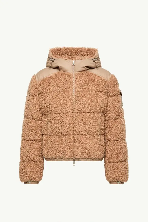 Moncler Alpestre Hooded Teddy Short Down Jacket - Beige