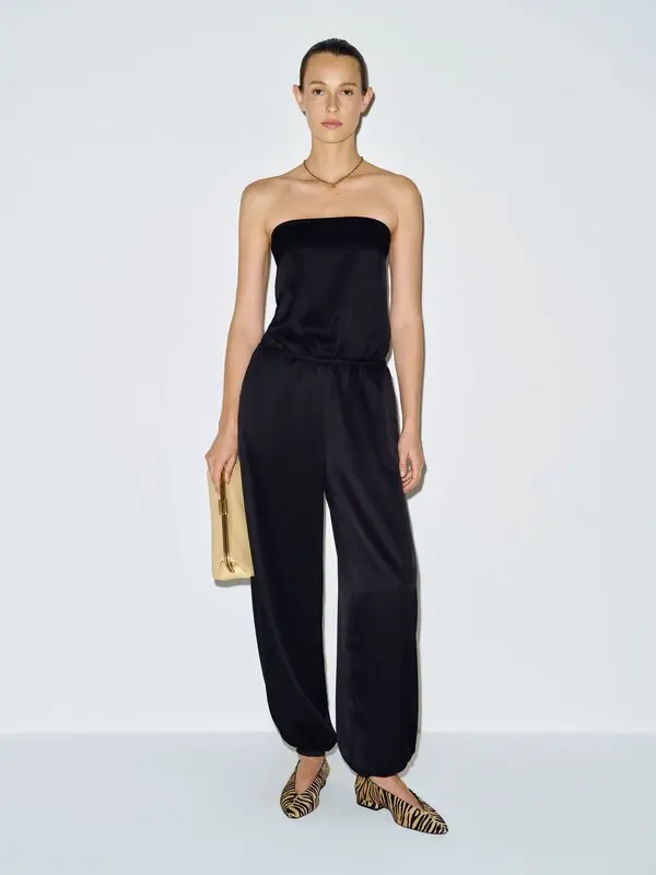REFORMATION Trista Strapless Satin Jumpsuit - Black