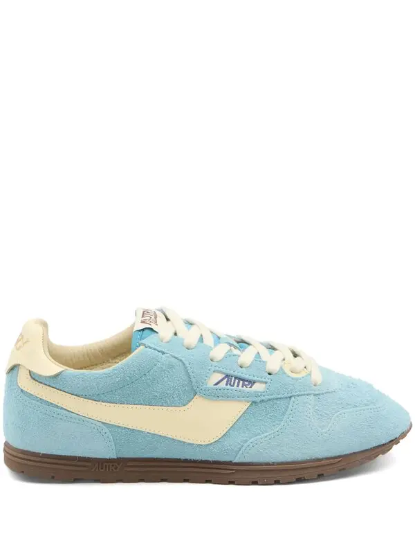 AUTRY Brushed Suede And Leather Lace-up Sneakers - Azzurro