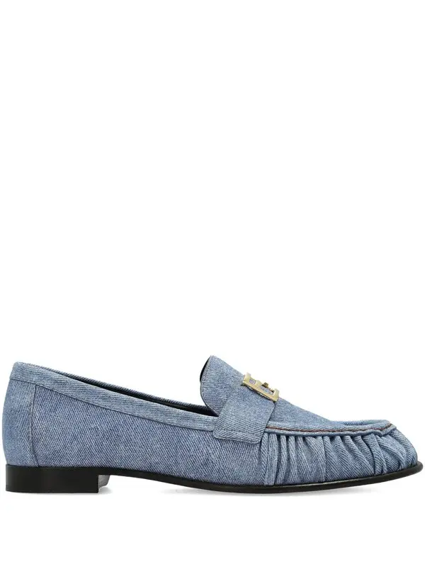 Fendi Leather Ballet Flats With Ff Baguette Vamp Detail - Blu