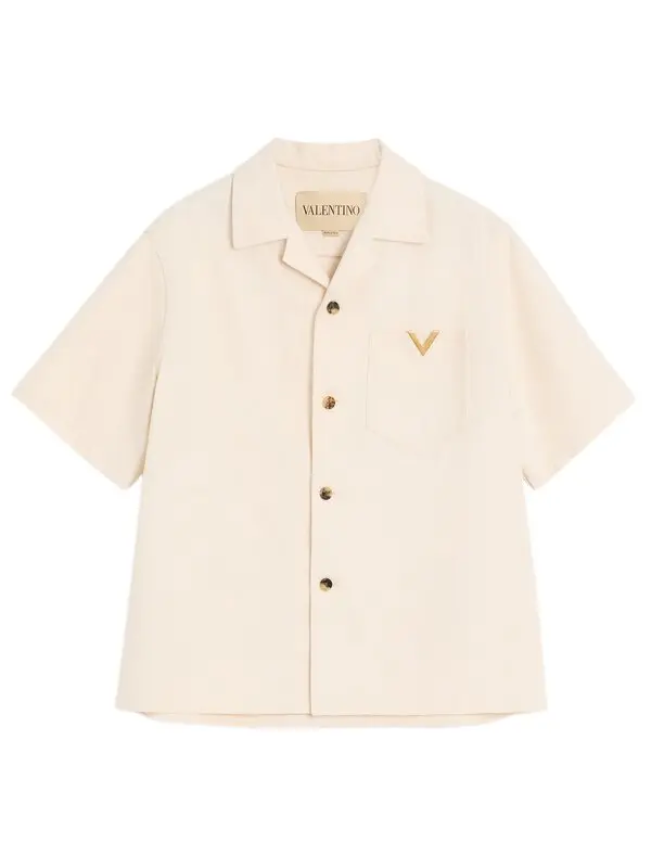 Valentino Garavani Denim Shirt With Gold V Chest Detail - Bianco