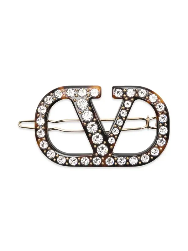 Valentino Garavani Gold-tone Vlogo Hair Clip With Swarovski Crystals - Marrone