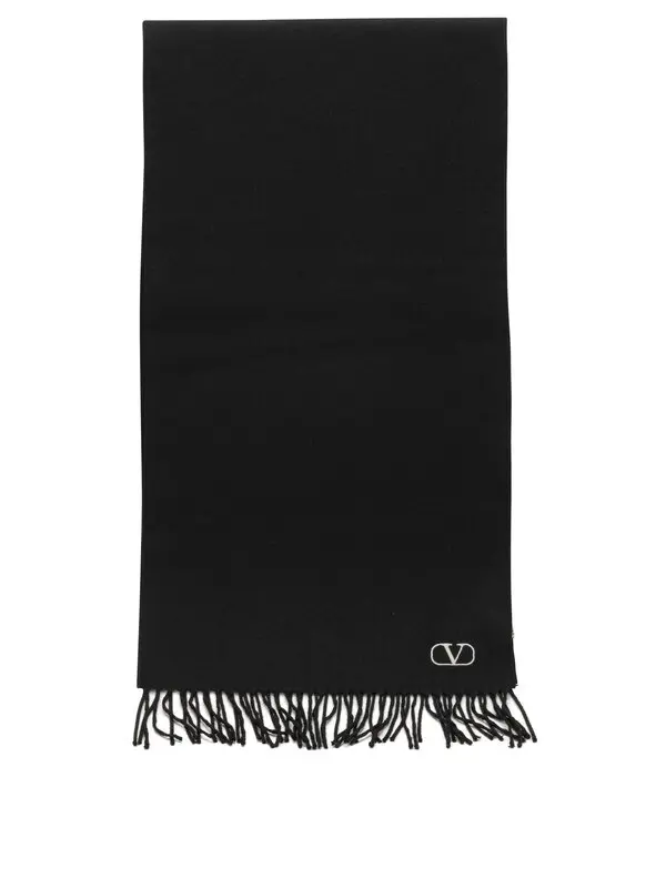 Valentino Garavani Vlogo Fringed Scarf In Virgin Wool - Black