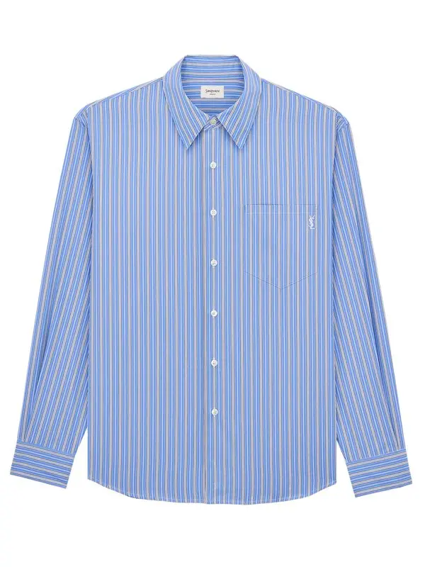Saint Laurent Pointed-collar Cotton Shirt With Front Button Closure And Chest Patch Pocket