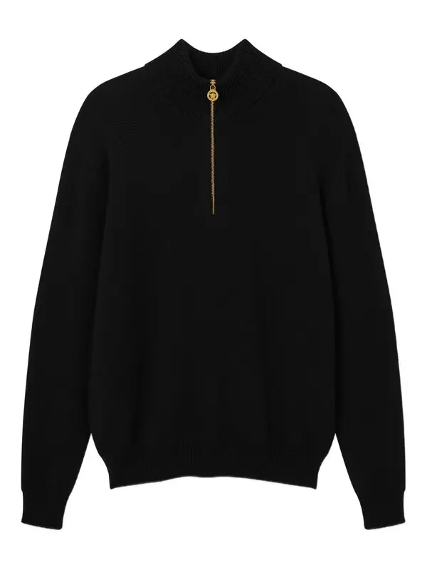 Versace Medusa Hardware High Neck Zip Placket Sweater - Nero