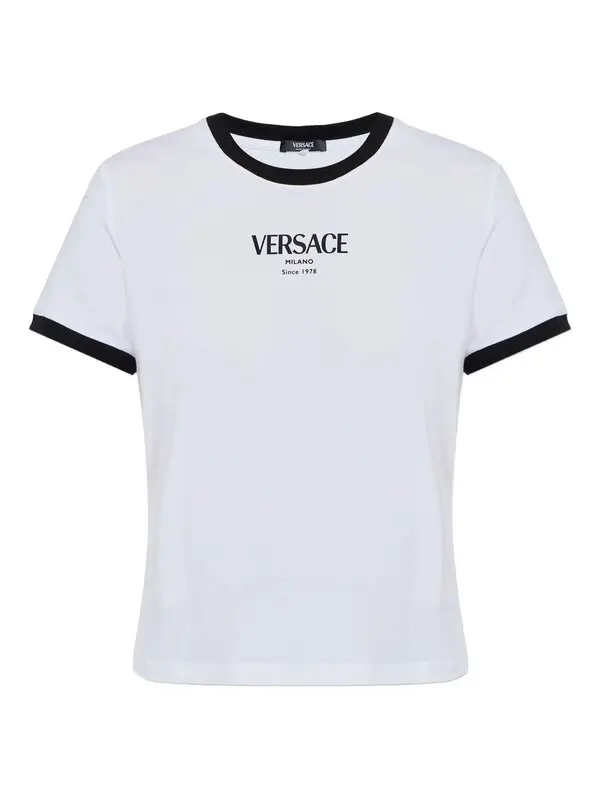 Versace Logo Motif Ribbed Trim Short-sleeve Crewneck Top - Bianco
