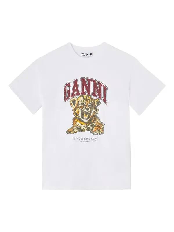 GANNI Beaded Tiger Graphic T-shirt - Bianco