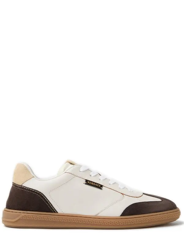 Versace Greek Motif Low-top Leather Lace-up Sneakers - Bianco