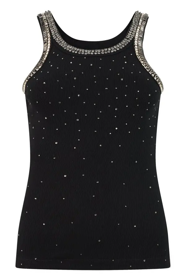 Pinko Rhinestone-embellished Sleeveless Top With Thin Straps