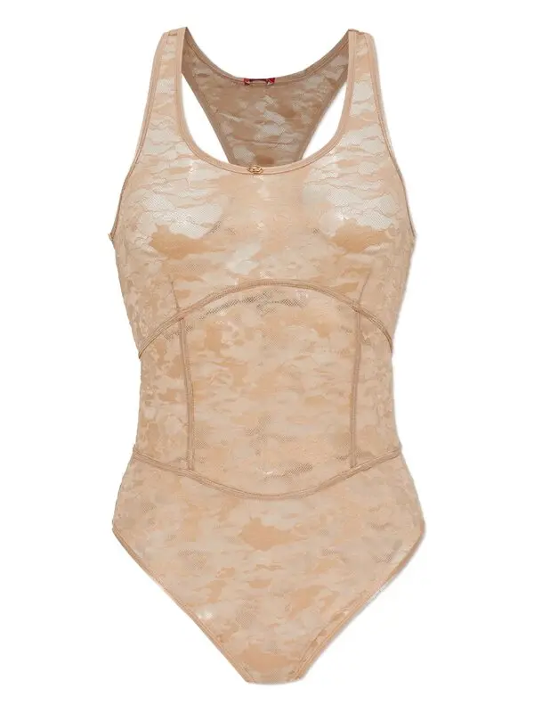 DIESEL® Crew Neck Lace Bodysuit With Oval D-logo