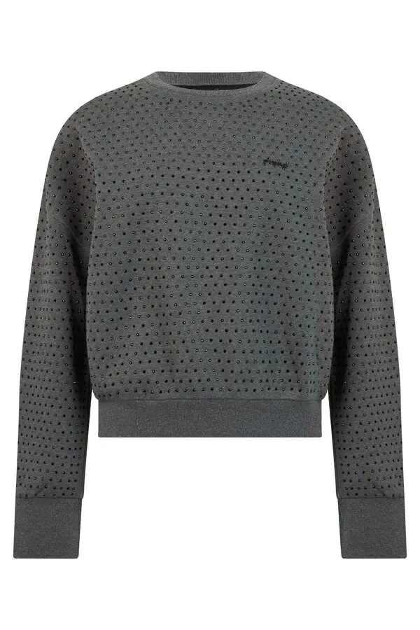 Pinko Cropped Sweatshirt With Applications And Long Sleeves - Grey
