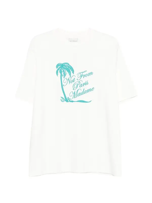 Drole De Monsieur Palm Trees Slogan Print T-shirt With Ribbed Collar - Bianco