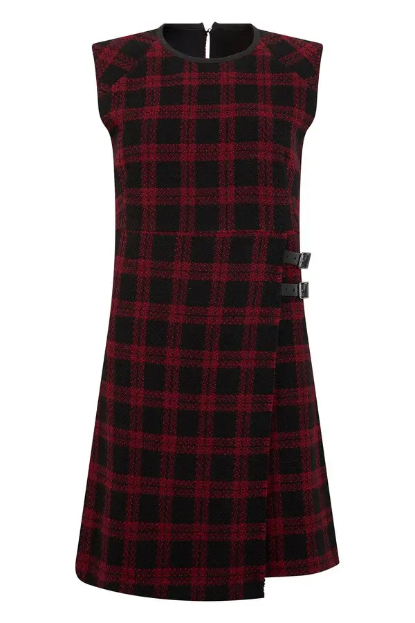 Pinko Check Sleeveless Fitted Dress With Side Belt