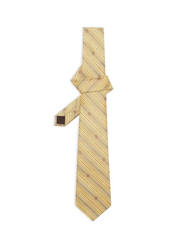 Drole De Monsieur Striped Silk Tie With Monogram Jacquard And Back Label - Giallo
