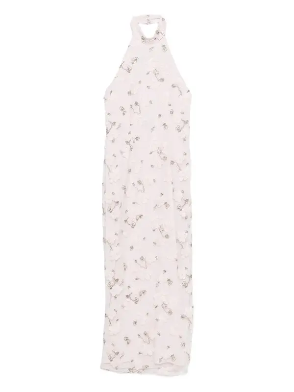 ROTATE BY BIRGER CHRISTENSEN Floral Beaded High-neck Sleeveless Mini Dress - Rosa