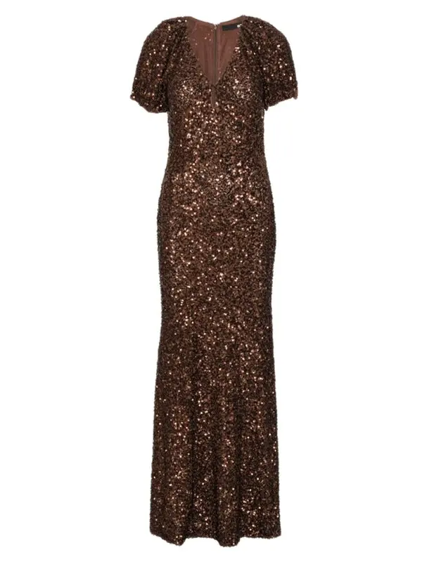 ROTATE BY BIRGER CHRISTENSEN V-neck Sequined Midi Dress - Marrone