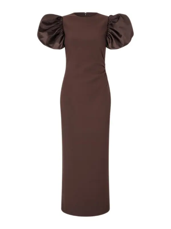 ROTATE BY BIRGER CHRISTENSEN Puff Sleeve Floral Maxi Dress - Marrone