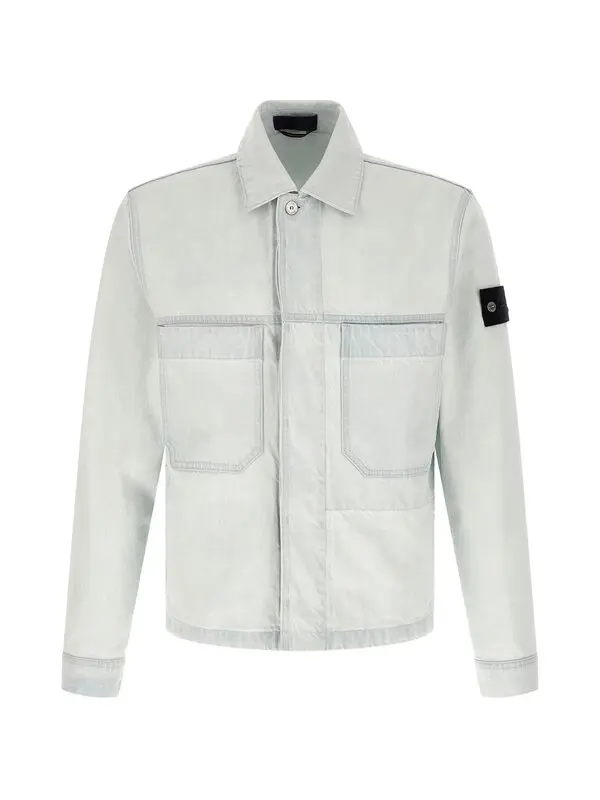 Stone Island Inspired Cotton Patch Pocket Jacket With Concealed Snap Placket