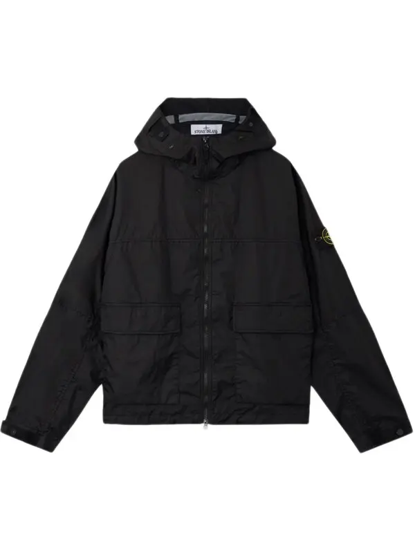 Stone Island Mini? Hooded Utility Jacket With Nylon Tape Drawcord, Two-way Zip, And Bellows Pockets - Nero