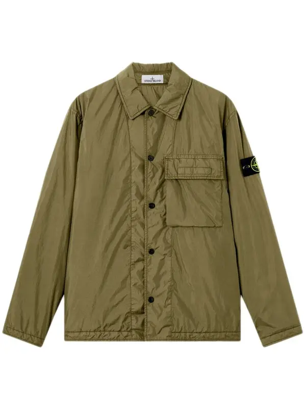 Stone Island Padded Nylon Overshirt With Button Closure And Chest Pocket - Verde