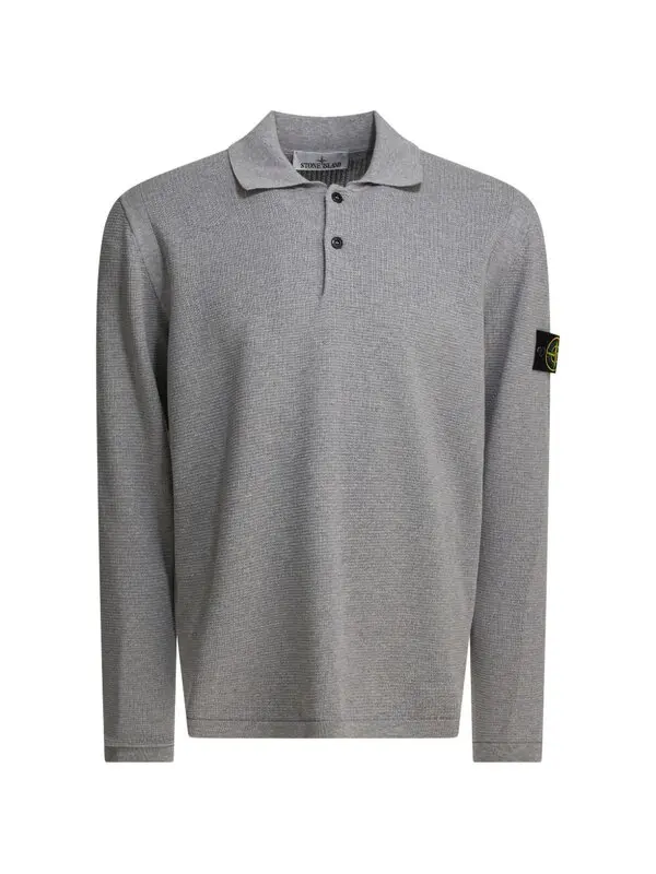 Stone Island Ribbed Collar Two-button Henley With Contrast Knit Band