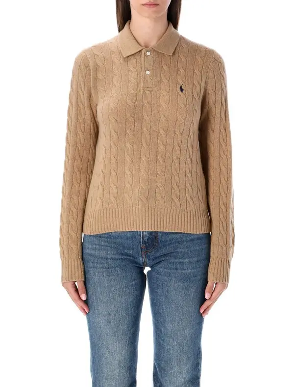 Polo Ralph Lauren Cable-knit Wool & Cashmere Polo Sweater With Pony - Marrone