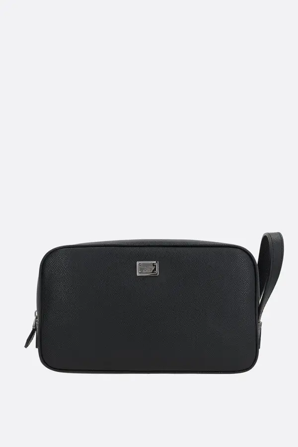 Dolce & Gabbana Calfskin Toiletry Handbag With Leather Handles - Nero