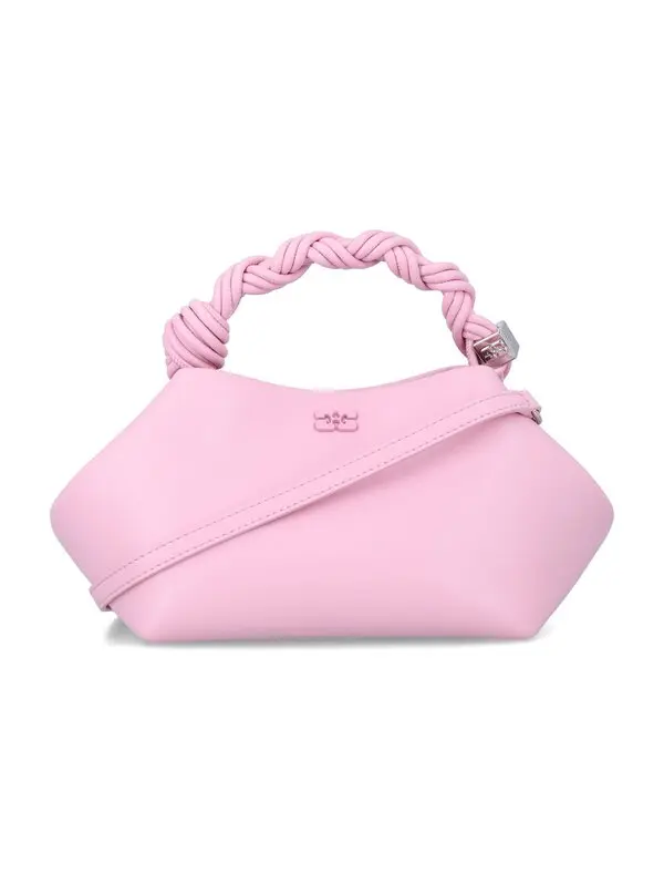 GANNI Sculptural Braided Mini Handbag With Metallic Butterfly & Dice Details - Rosa