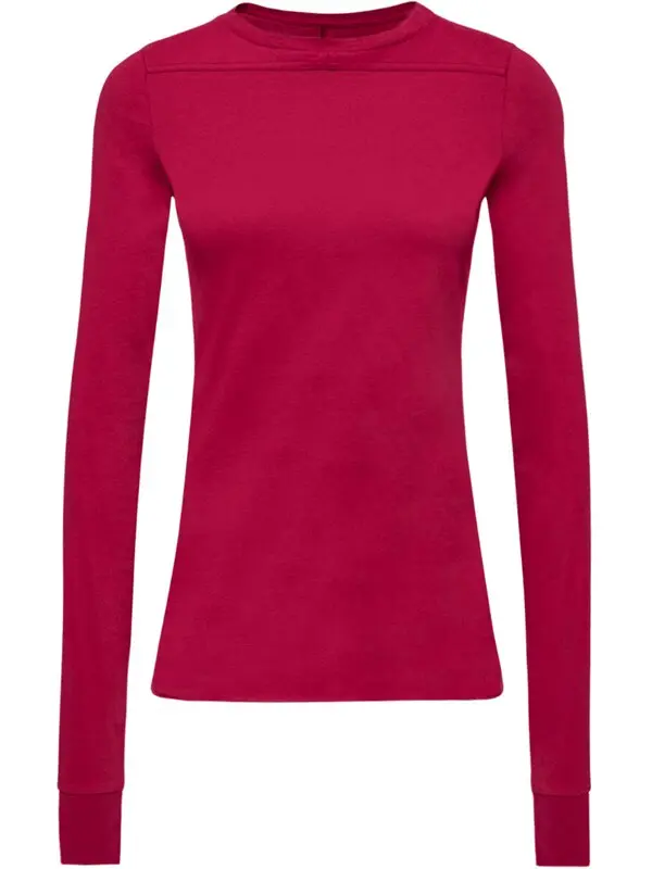 Moncler Long-sleeve Slim-fit Crewneck With Embroidered Logo Patch - Rosso