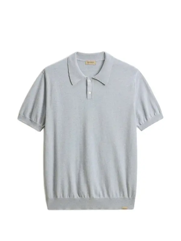 Woolrich Button-front Cotton Polo Shirt With Ribbed Collar And Logo Plate - Azzurro