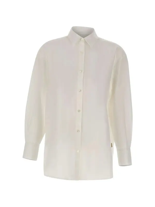 Woolrich Linen Boyfriend-fit Button-front Shirt With Long Sleeves - Bianco