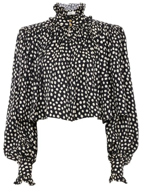 Chloé High-neck Dotted Silk Shirt With Gold-tone Buttons