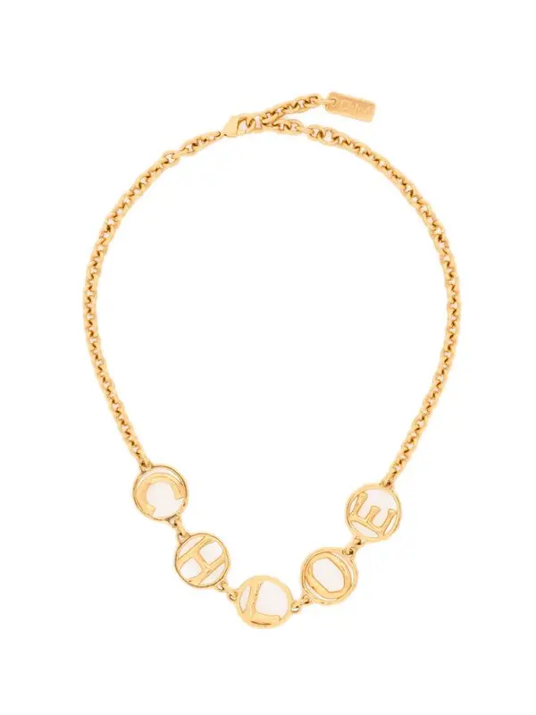 Chloé Adjustable Metal Logo Plate Bracelet In Brass - Oro