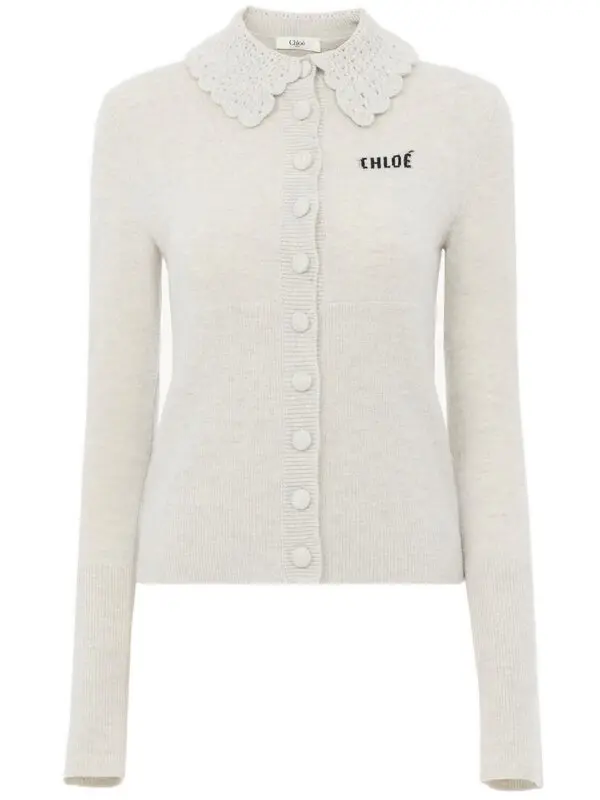 Chloé Collared Wool Cardigan With Fabric-covered Buttons - Grigio