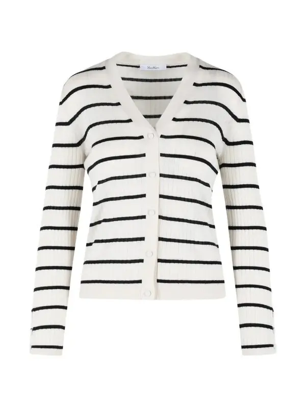 Max Mara Slim Fit Cashmere-silk Sweater With Wide V-neckline - Bianco