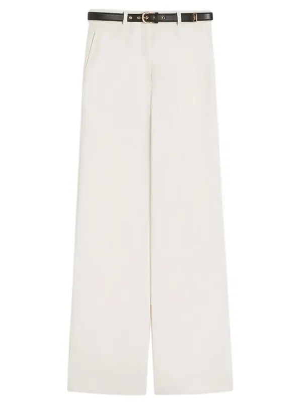 Max Mara Cady Trousers Wide-leg With Nappa Leather Belt - Bianco
