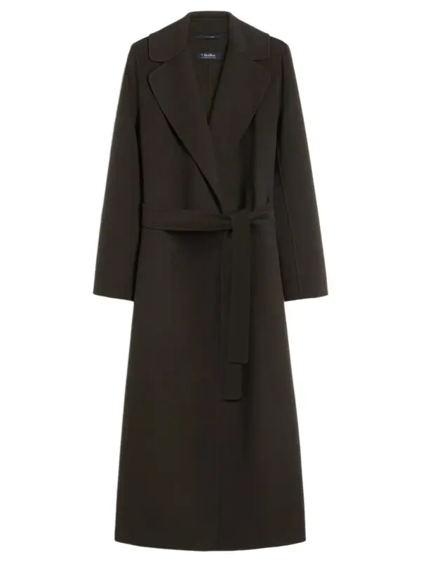Max Mara Hand-sewn Pure Virgin Wool Jacket With Wide Lapel And Belt - Verde