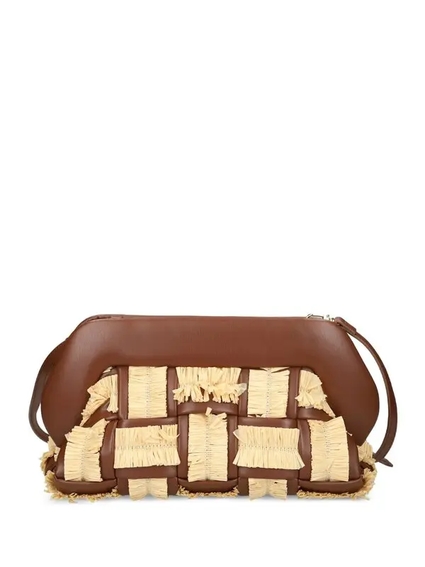THEMOIRE Leather And Raffia Shoulder Bag - Marrone