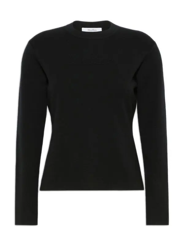 Max Mara Wool Interlock Crewneck Sweater With Long Set-in Sleeves - Nero