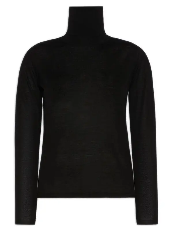 Max Mara Virgin Wool Ribbed Turtleneck Sweater - Nero