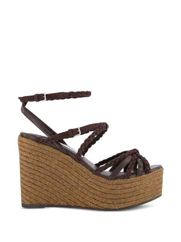 JIMMY CHOO Jute Platform Sandals With Braided Straps And Leather Knot - Marrone