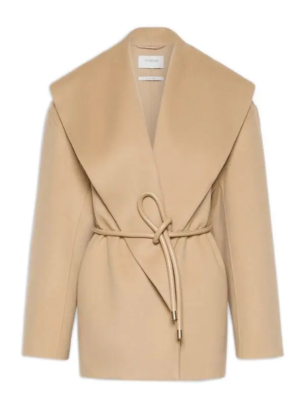 Sportmax Hand-sewn Double Virgin Wool Blazer With Scarf Collar - Beige