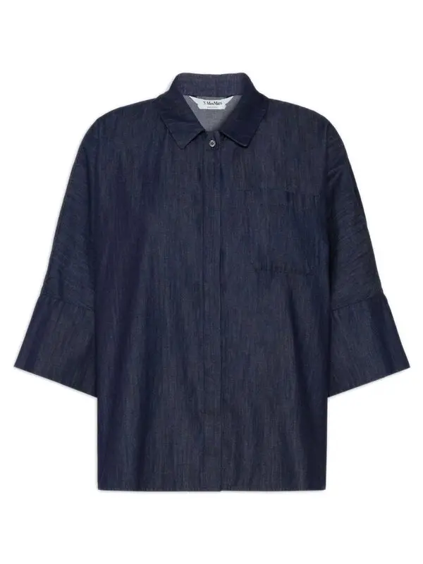 Max Mara Washed Cotton Denim Shirt With Shirt Collar And Kimono Sleeves - Blu