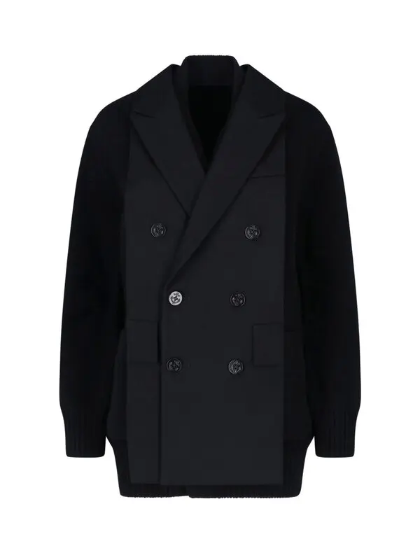 Sacai Hybrid Double-breasted Blazer With Contrasting Sleeves - Black