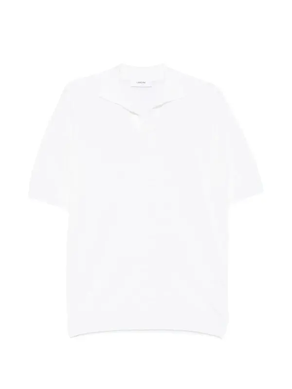 LARDINI Linen-cotton Notched Neck Short-sleeve T-shirt With Ribbed Hems - Bianco