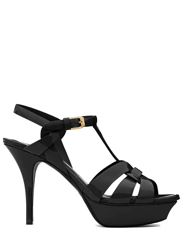 Saint Laurent Intertwining Strap Beveled Platform Sandals With Adjustable Ankle Strap, 10.5 Cm Covered Heel