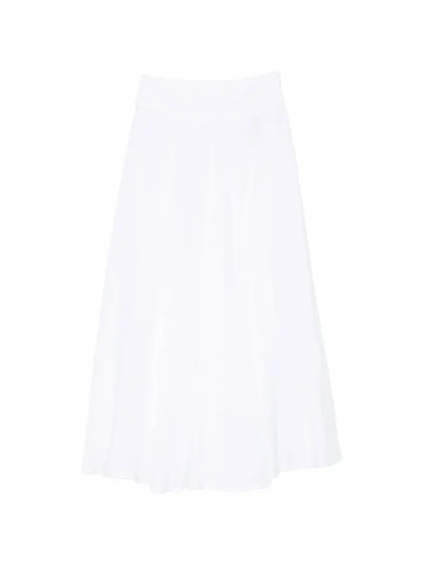 120% Lino Long Lined Linen Skirt With Side Zip - Bianco