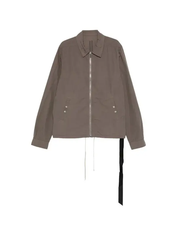 Rick Owens Cotton Zip-up Jacket With Classic Collar And Drawstring Hem - Grigio