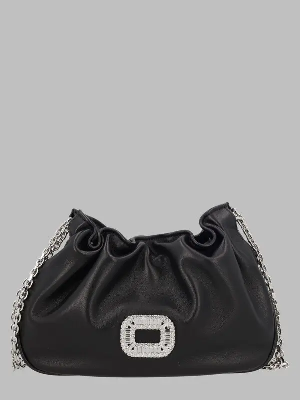 ROGER VIVIER Crystal-embellished Ruched Chain Shoulder Bag - Black