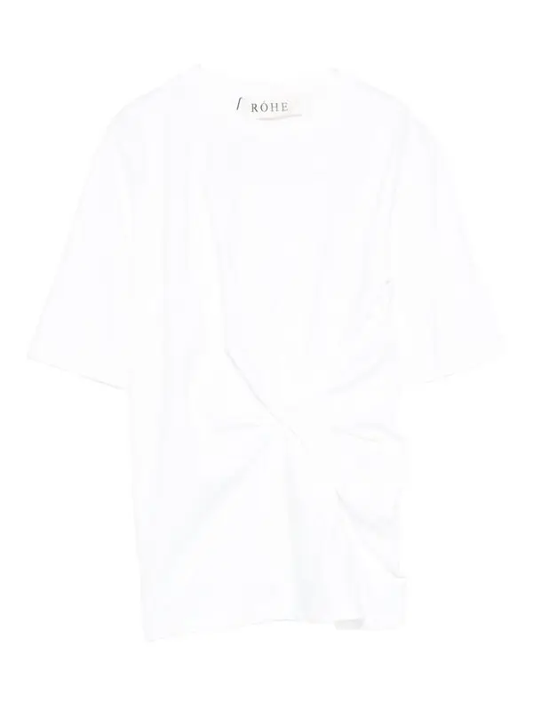 RÓHE Twisted Asymmetrical Cotton Crewneck With Elbow-length Sleeves - Bianco